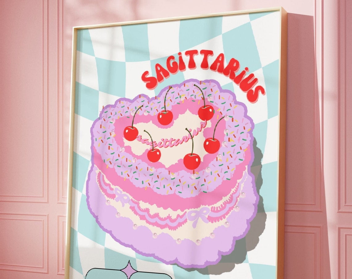 SEPT Sagittarius Poster, Birthday Cake Print Poster, Sagittarius Zodiac ...