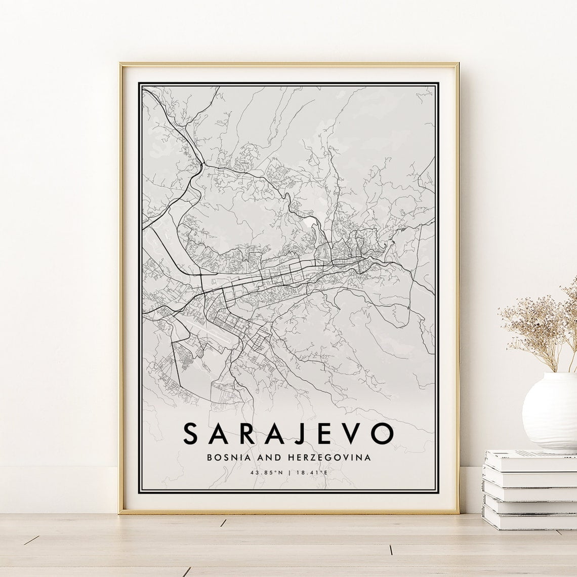 SEPT Sarajevo Map Print, Bosnia And Herzegovina Road Poster, Minimalist ...
