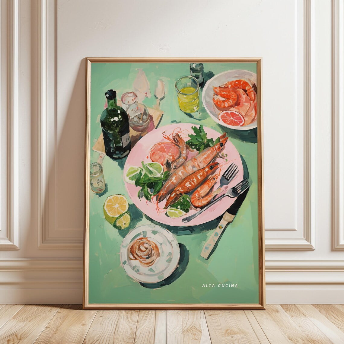 SEPT Shrimp Dinner Art Print, Coastal Food Wall Art, Italian Kitchen ...