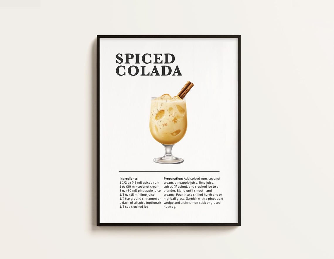 SEPT Spiced Colada Poster, Colada Recipe, Cocktail Print, Bar, Kitchen ...