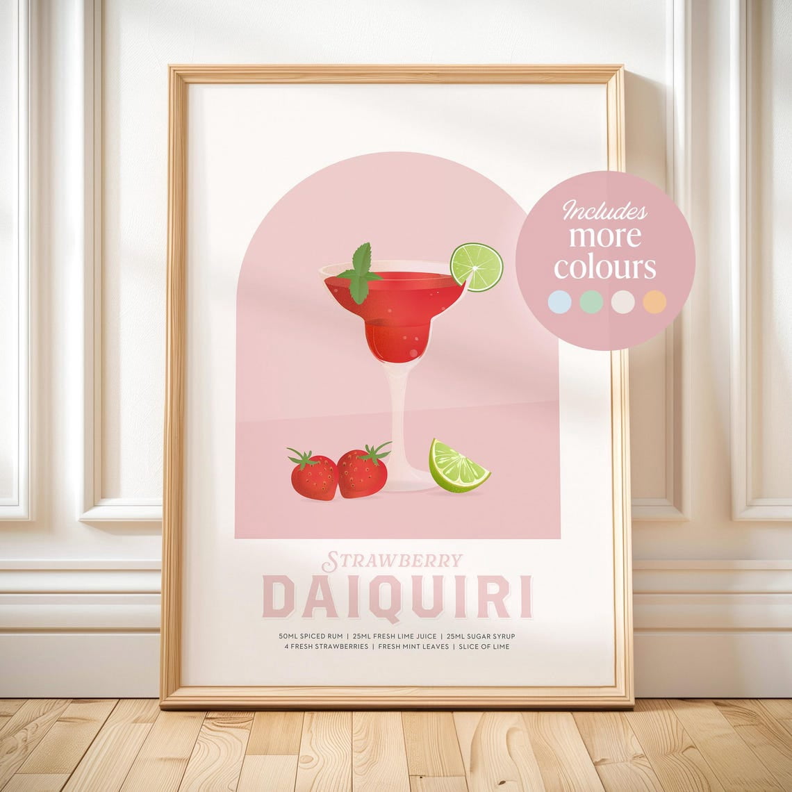 SEPT Strawberry Daiquiri Print Printable Cocktail Recipe Art Drinks ...
