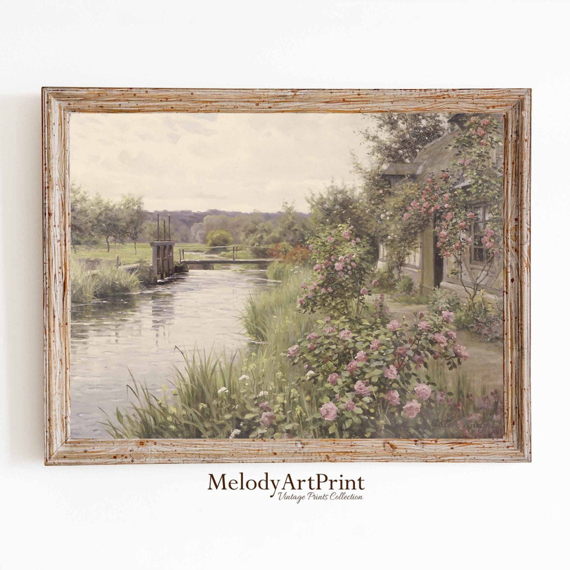 SEPT Summer River Vintage Muted Print, Canal Oil Painting, Garden Wall ...