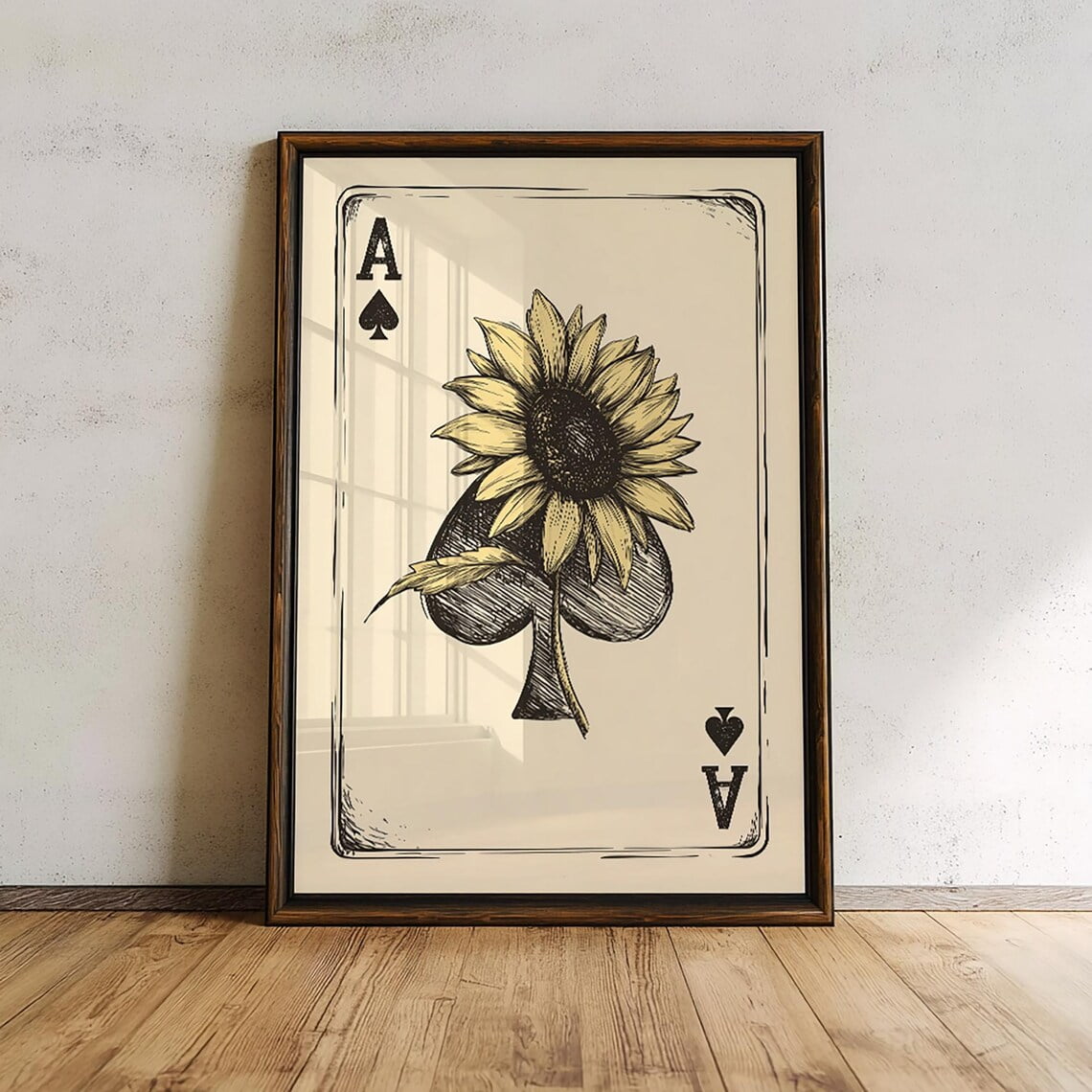 SEPT Sunflower Ace Of Spades Print, Vintage Summer Wall Art, Trendy ...