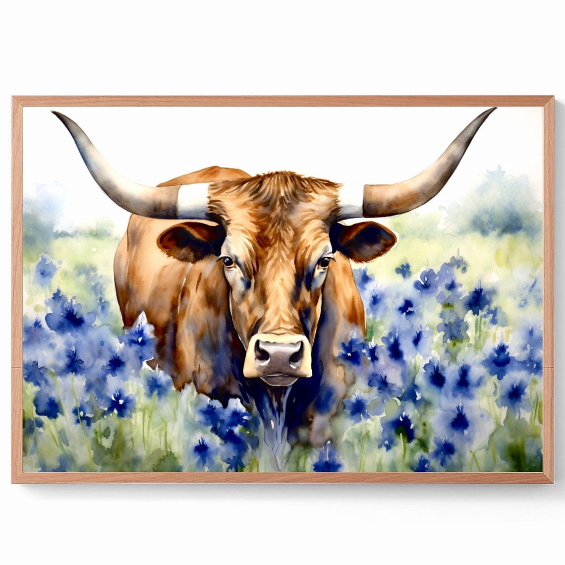 SEPT Texas Longhorn Cow Print Watercolor Wall Art Hill Country ...