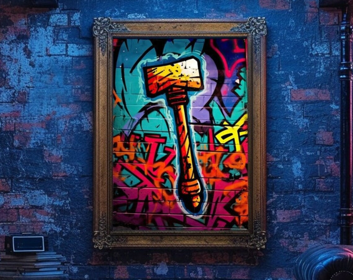 SEPT Thor Mjolnir Graffiti Wall Art, Printable Digital, Thor Hammer ...