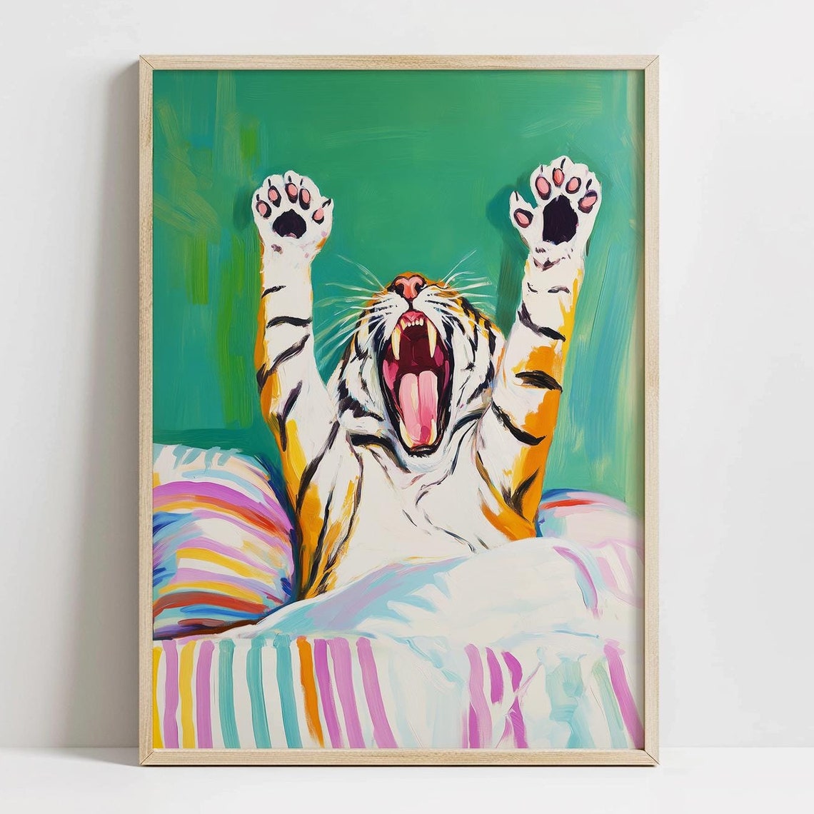 SEPT Tiger In Bed Print, Trendy Printable Nursery Art, Big Cat Yawning ...