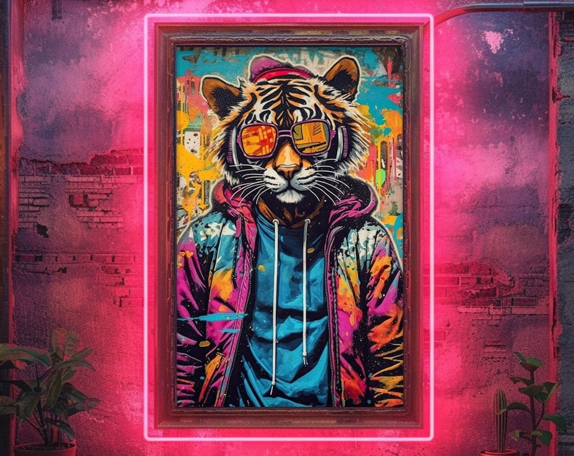 SEPT Tiger Wearing Glasses Graffiti Wall Art, Cool Bengal Tiger ...