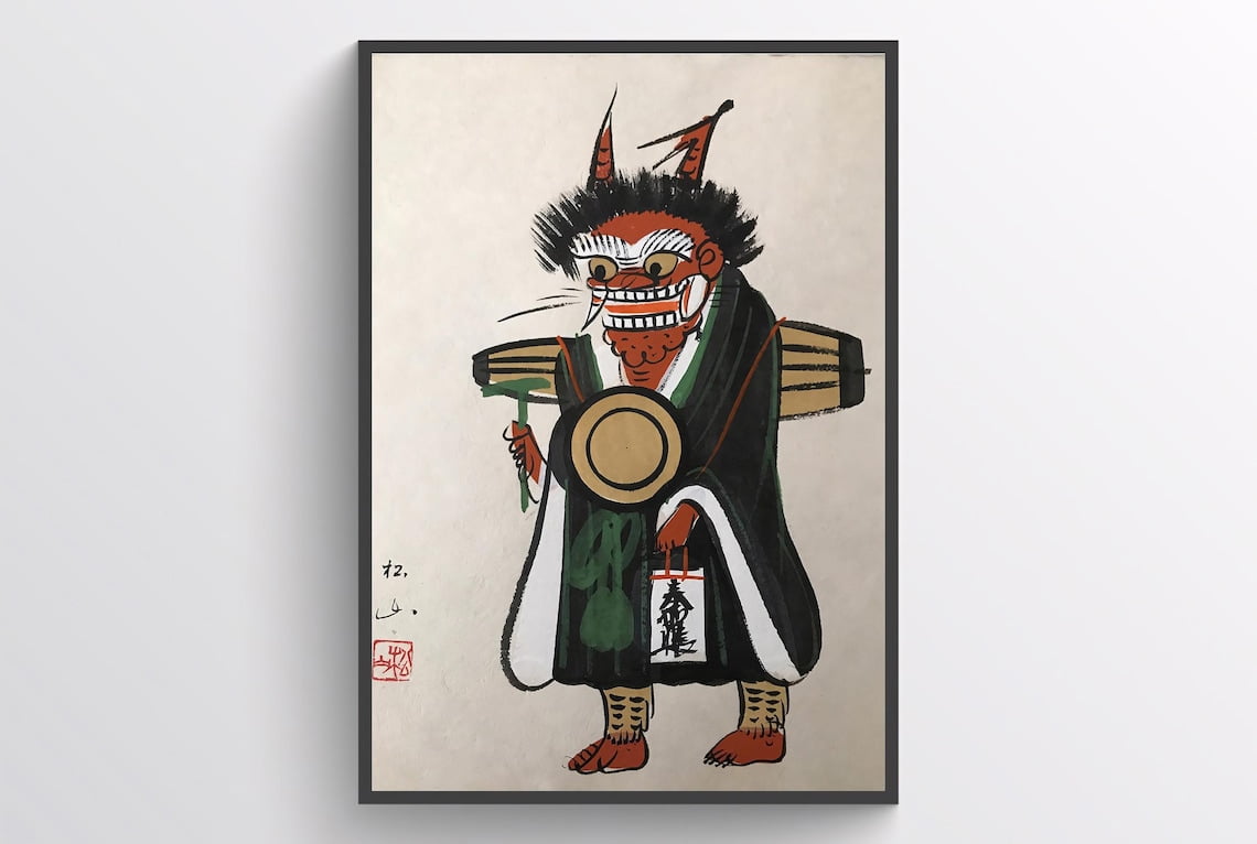 SEPT Traditional Japanese Oni Illustration Wall Art - Colorful Yokai ...