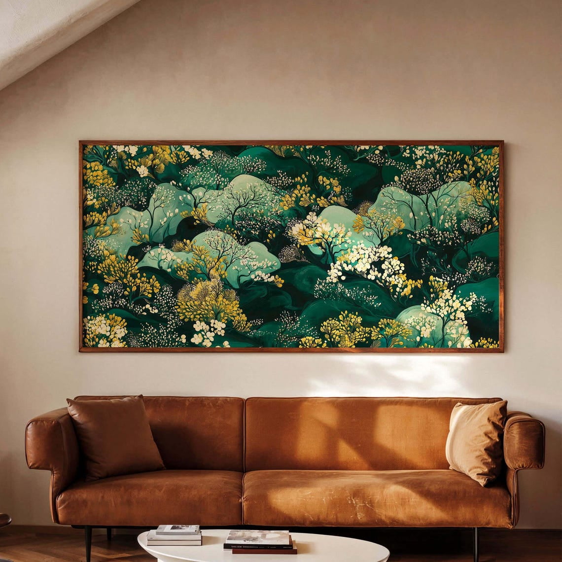 SEPT Unframed Green Abstract Floral Panoramic Yayoi Kusama Inspired ...