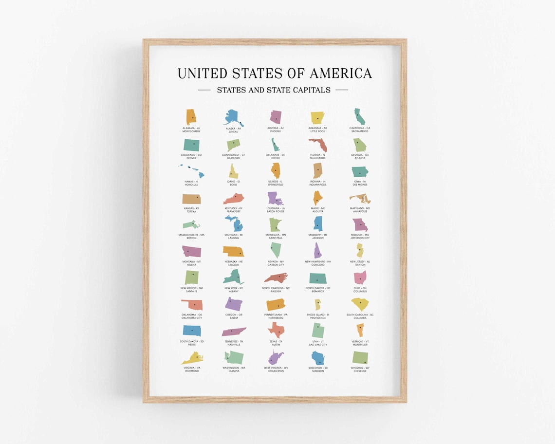 SEPT Usa State Capitals Poster, America State Capitals, Usa States ...