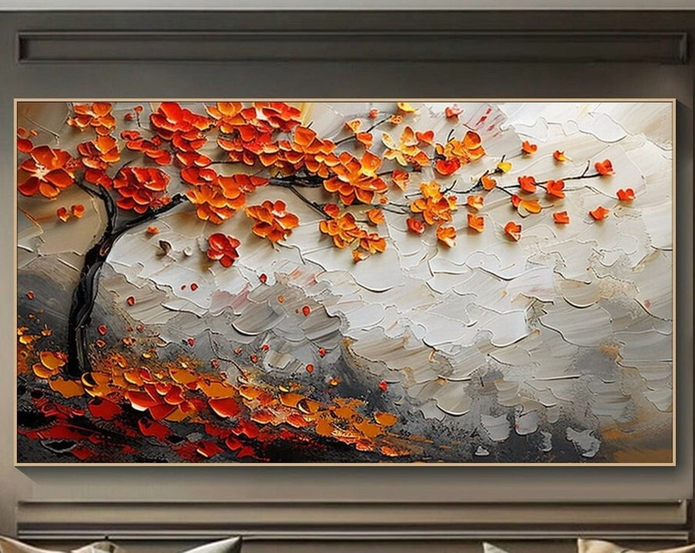 SEPT Vibrant Orange Blossom Tree Oil Painting On Canvas 3D Textured ...