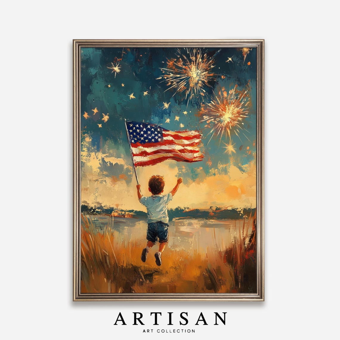 SEPT Vintage 4Th Of July Wall Art, American Flag Print, Fireworks ...