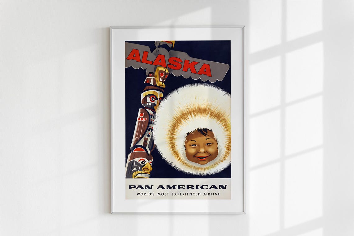 SEPT Vintage Alaska Travel Poster, Pan American Airlines Wall Art ...