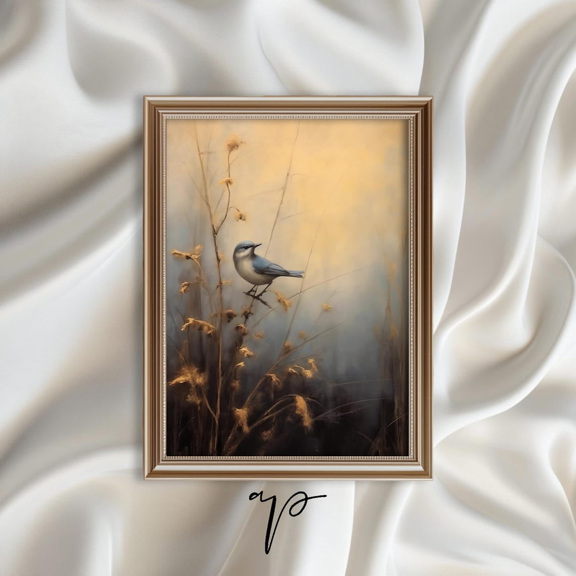 SEPT Vintage Blue Bird Print Moody Bird Wall Art Dark Academia Cabin Decor Antique Oil Painting ...