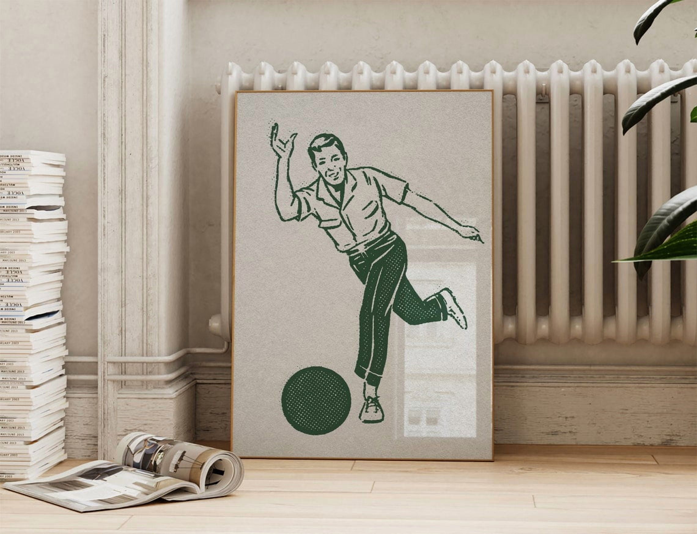 SEPT Vintage Bowling Poster Man Bowling Sign Green Bowling Alley Party ...