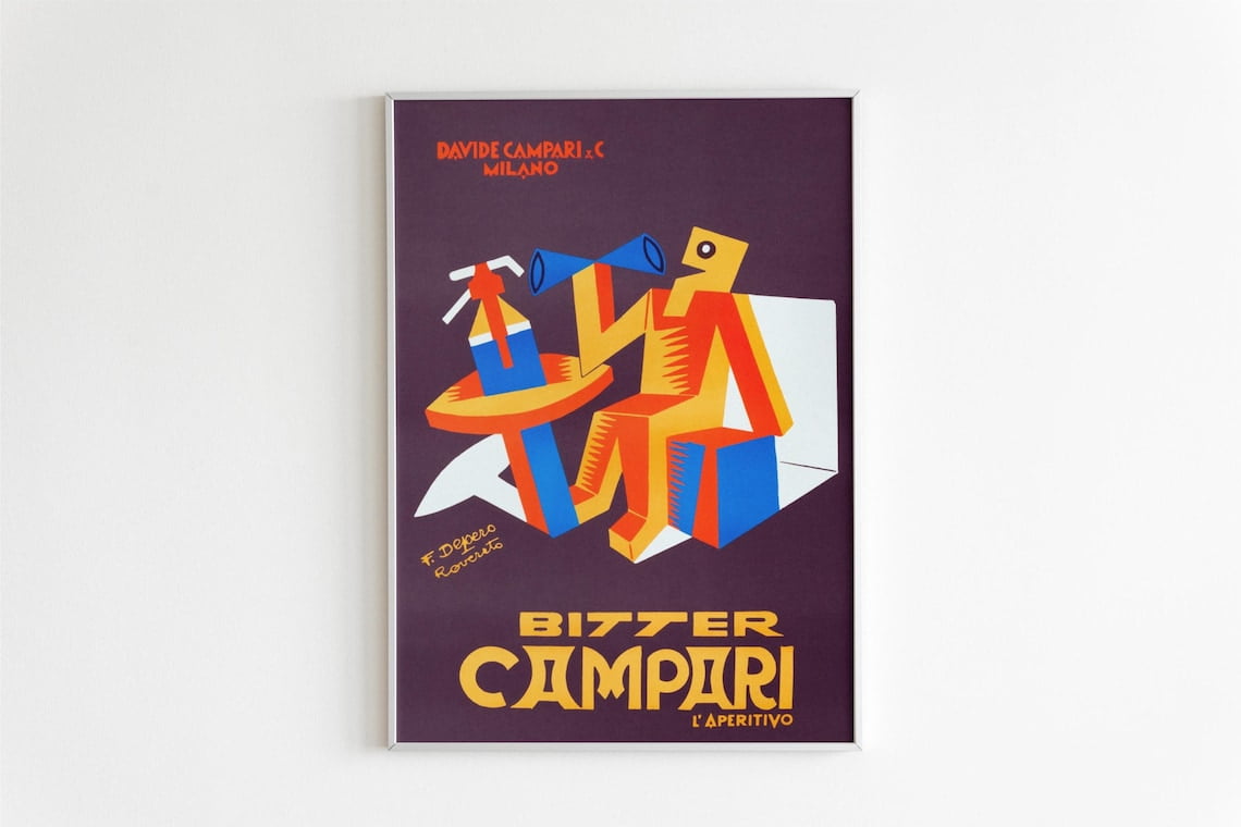 SEPT Vintage Campari Poster, Futurist Italian Wall Art, Retro Bar Cart ...