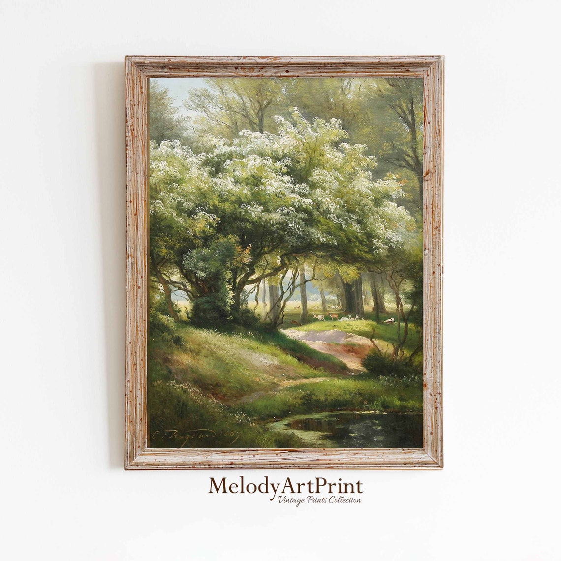 SEPT Vintage Country Oil Painting Vintage Stream Landscape Print Rustic ...