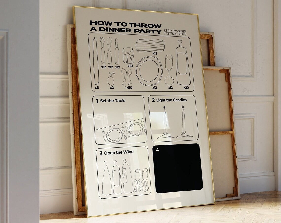 SEPT Vintage Dinner Party Instructions Poster, Hand Illustrated Funky ...