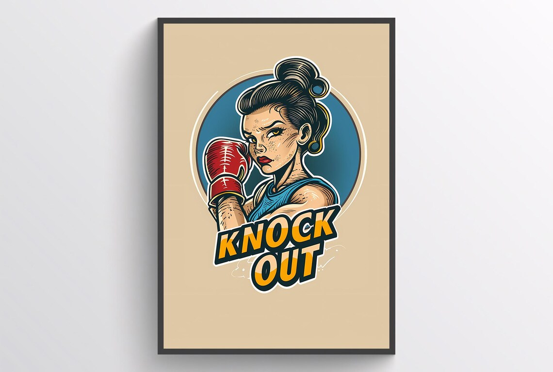 SEPT Vintage Female Boxer Digital Poster - "Knock Out" Illustration ...