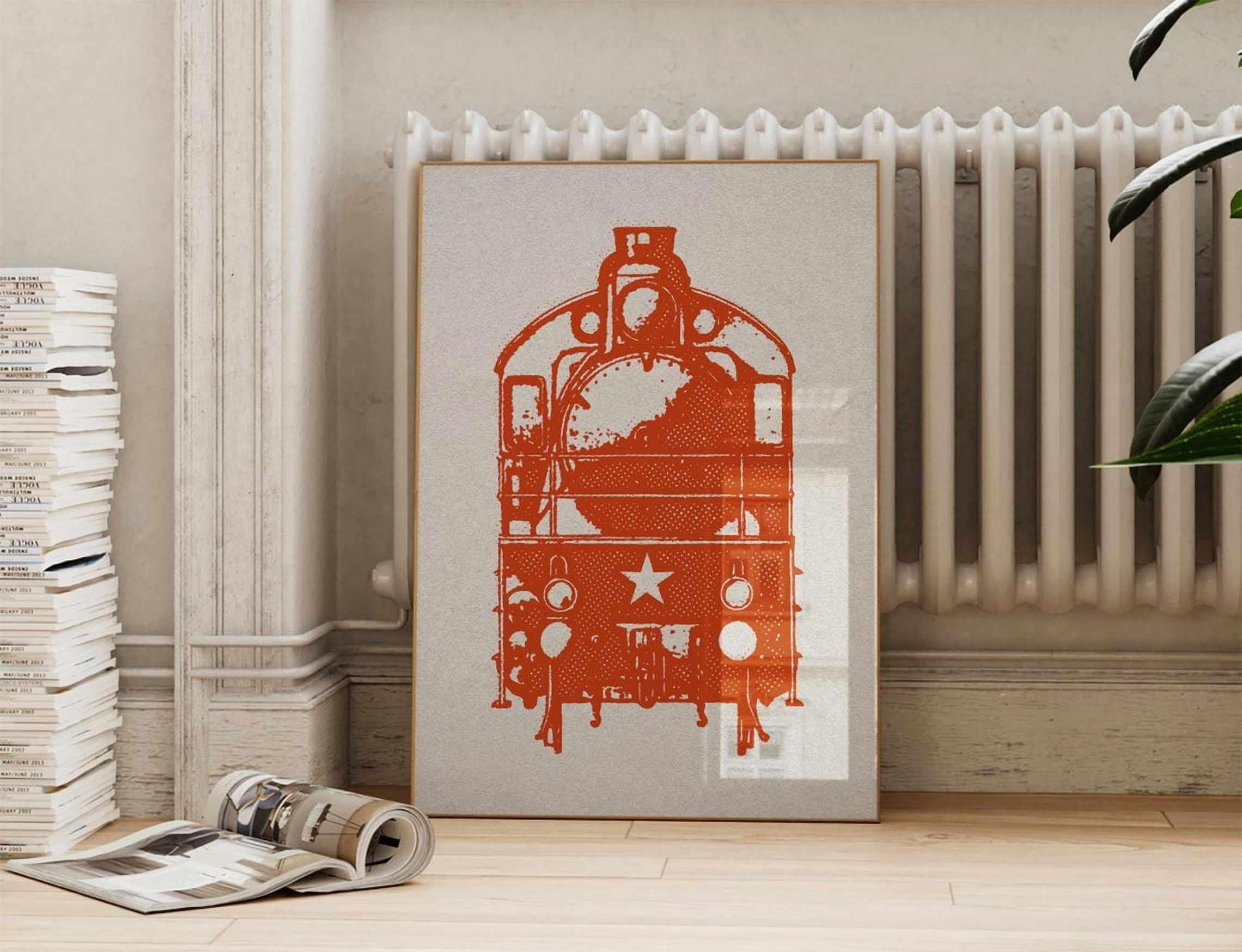 SEPT Vintage Kids Room Decor Retro Railroad Locomotive Print Red ...