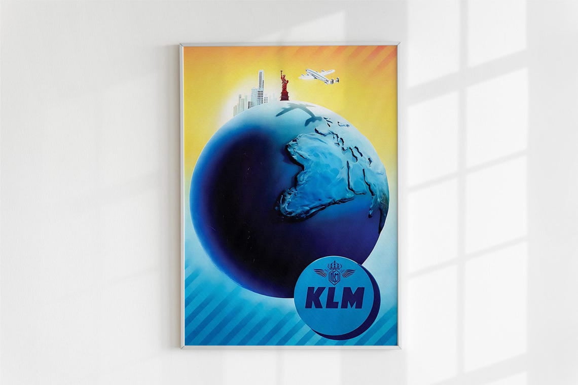 SEPT Vintage Klm Airline Poster Printable Wall Art Retro Travel Decor ...
