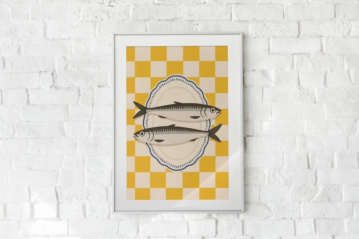 SEPT Vintage Mackerel Fish Digital Print Retro Kitchen Wall Art ...