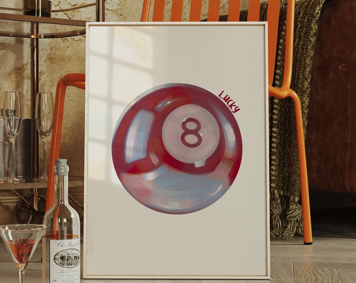 SEPT Vintage Pool Ball Print, Lucky 8 Ball Wall Art, Retro Hand Drawn ...