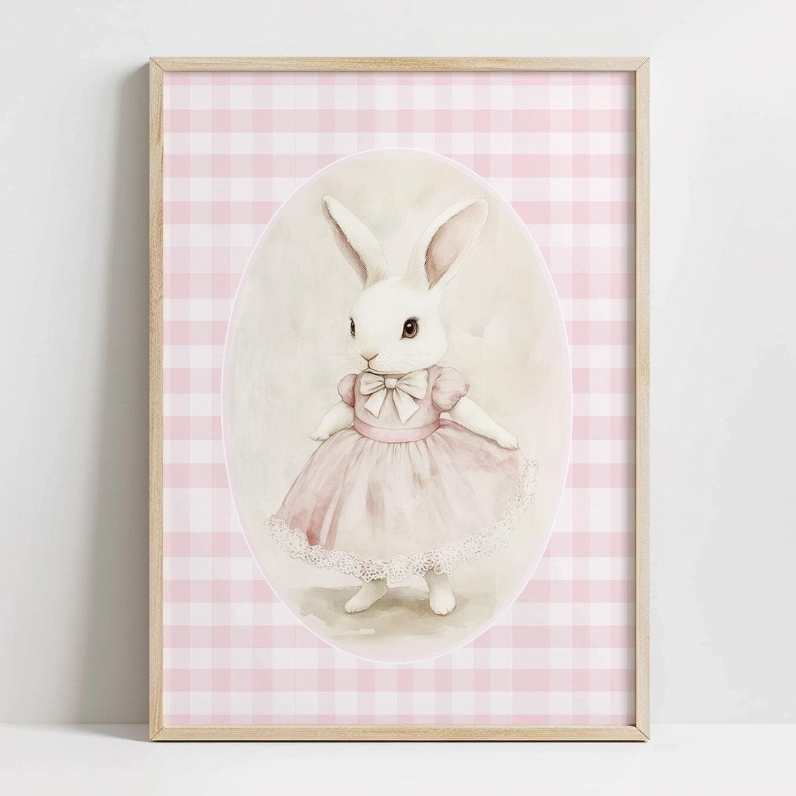 SEPT Vintage Rabbit Nursery Print, Printable Baby Girl Gingham Wall Art ...