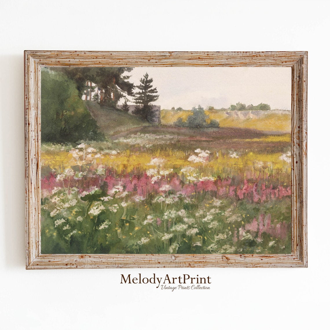 SEPT Vintage Wildflower Field Print, Country Meadow Landscape Painting ...