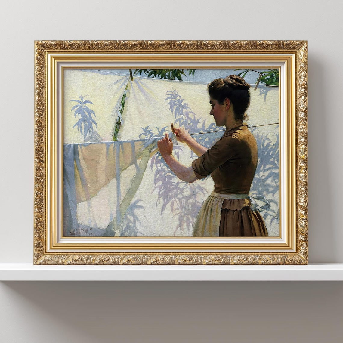 SEPT Vintage Woman Hanging Laundry Painting, Printable Antique Laundry ...