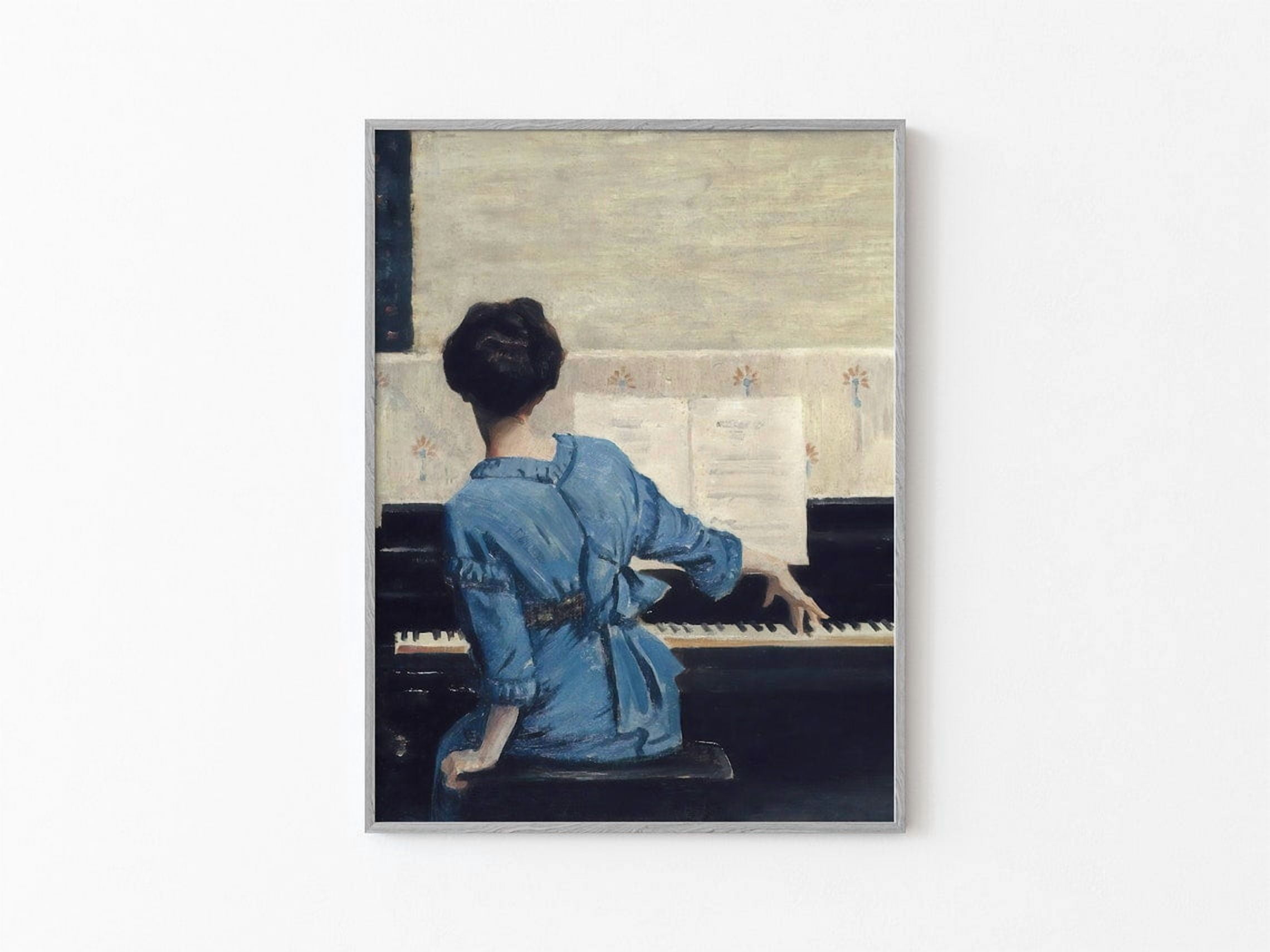 SEPT Vintage Woman Playing Piano Painting, Music Wall Art, Girly Decor ...