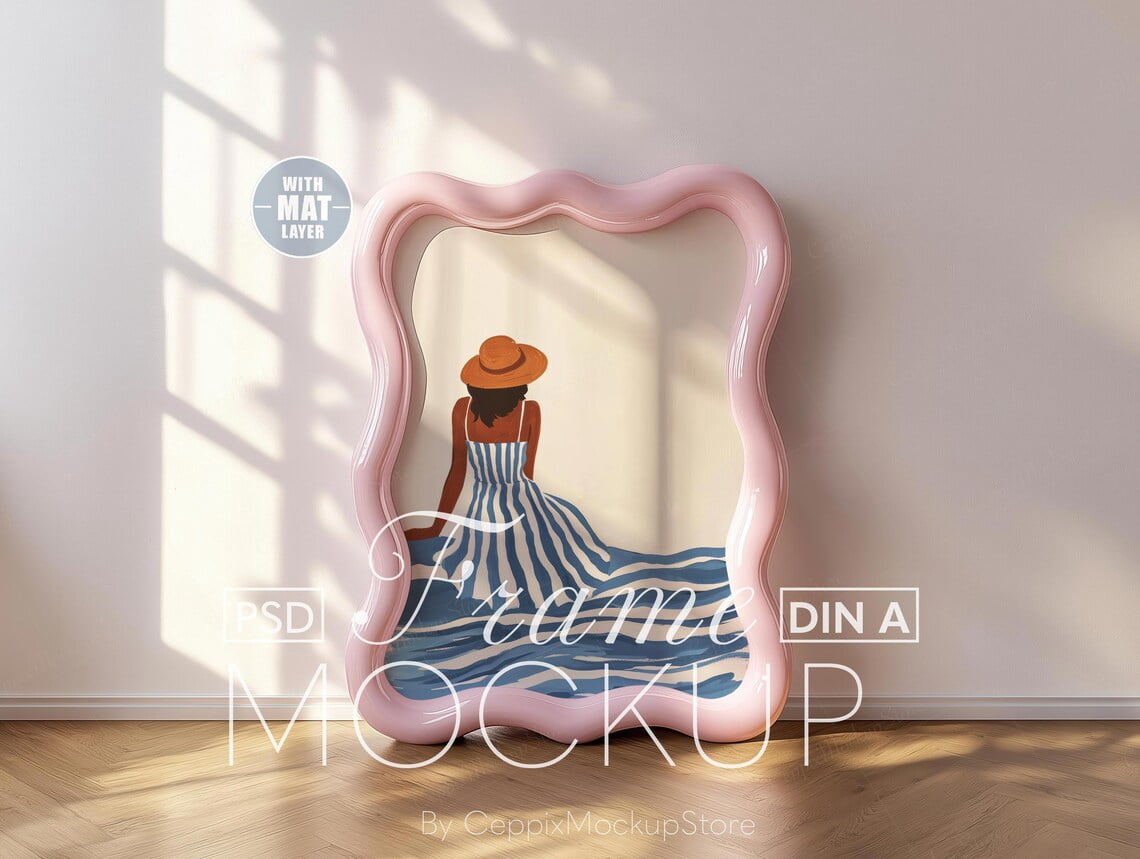 SEPT Wavy Frame Mockup Pink, Curvy Plastic For Girl Glass Poster ...