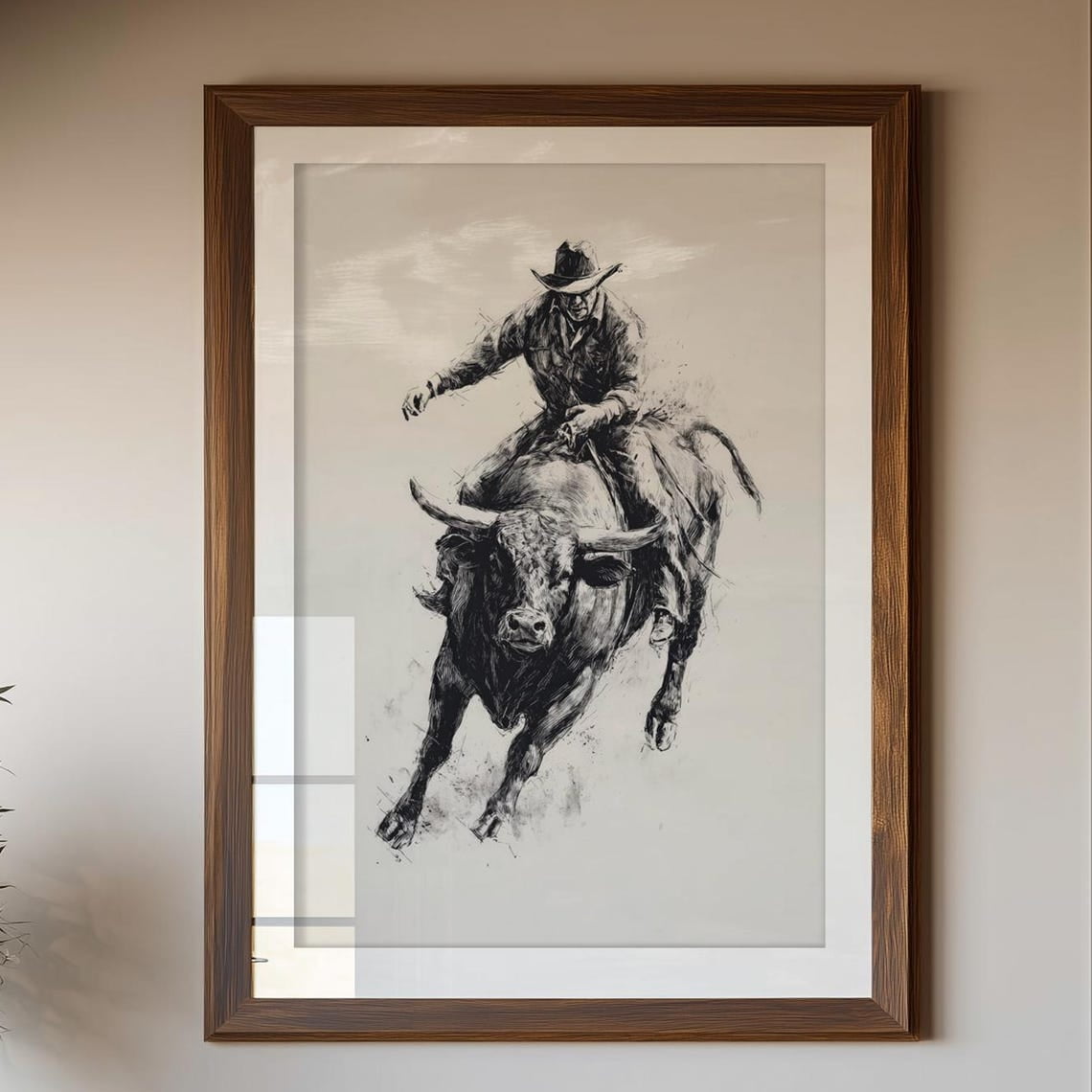 SEPT Western Bullrider Printable Art, Cowboy Rodeo Drawing, Rustic ...