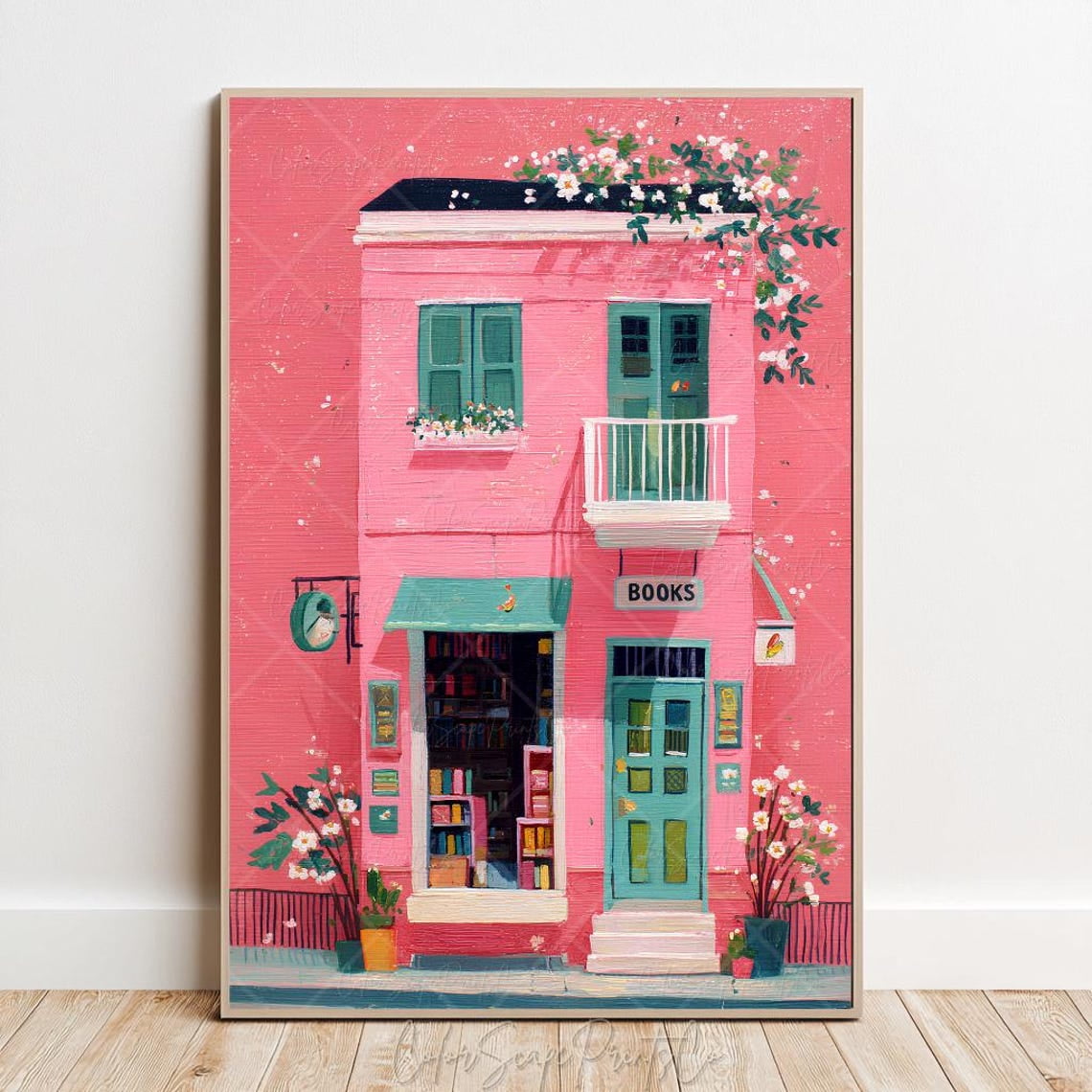 SEPT Whimsical Pink Bookstore Wall Art Print New York Bookshop ...