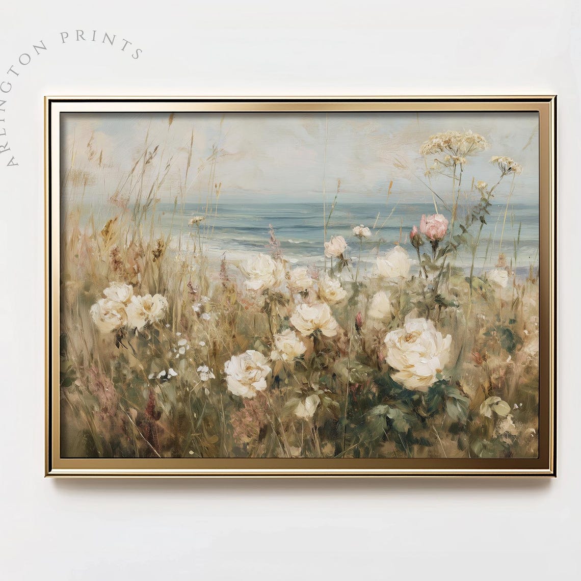 SEPT Wild Coastal Roses Art Print, Printable Vintage Ocean Painting ...