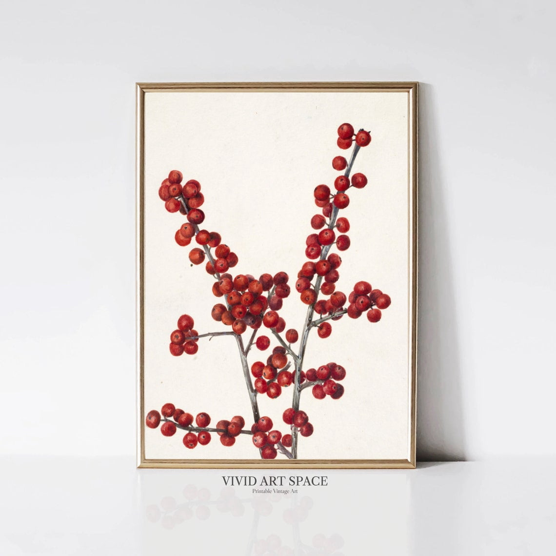 SEPT Winterberry Branch Painting Vintage Holiday Art Red Berries Still ...