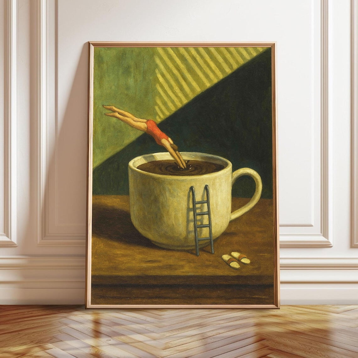 SEPT Woman Diving Into Coffee Cup, Surreal Vintage Wall Art, Whimsical ...