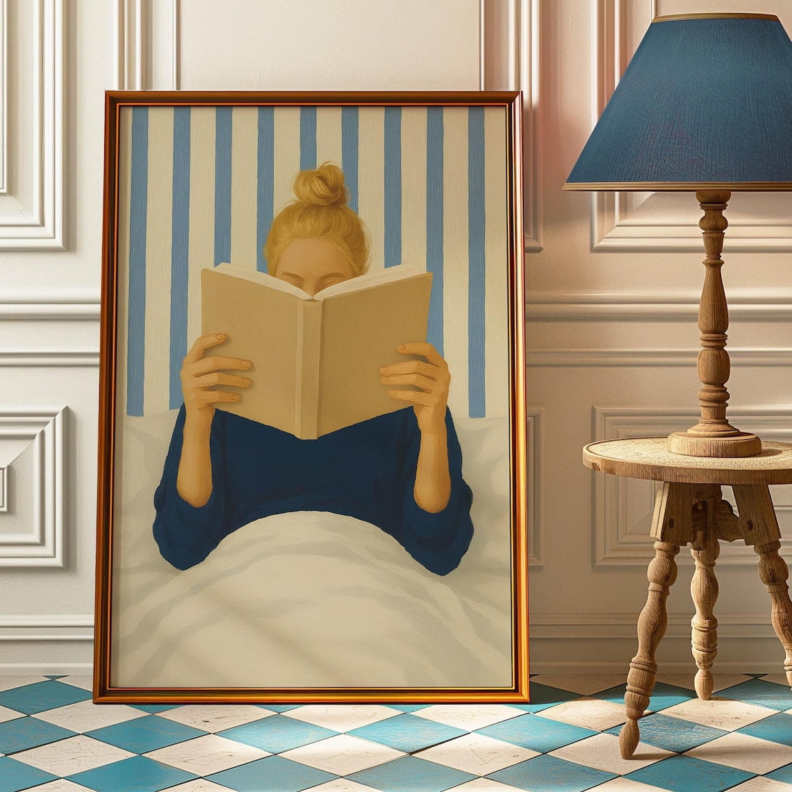 SEPT Woman Reading In Bed Poster - Book Lover Art Print - Reading Book Wall Art - Reading Nook ...