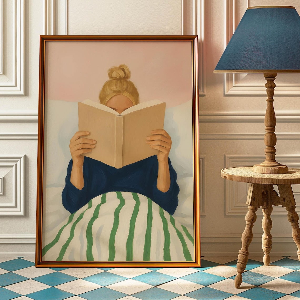 SEPT Woman Reading In Bed Poster - Book Lover Art Print - Reading Book ...