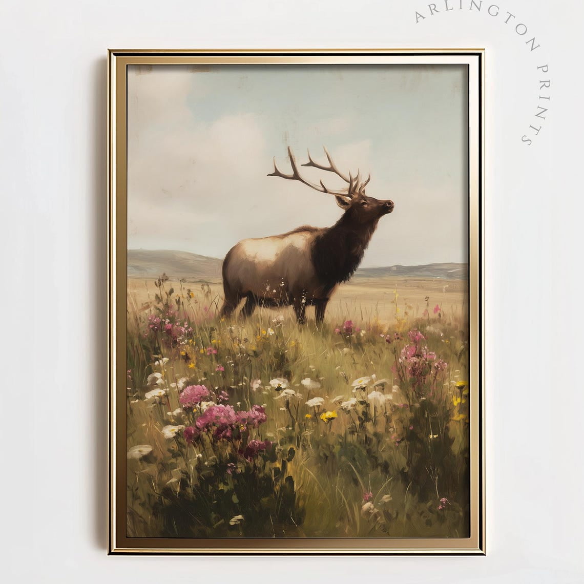 SEPT Woodland Elk Print, Printable Nature Art, Floral Meadow Wall Art ...