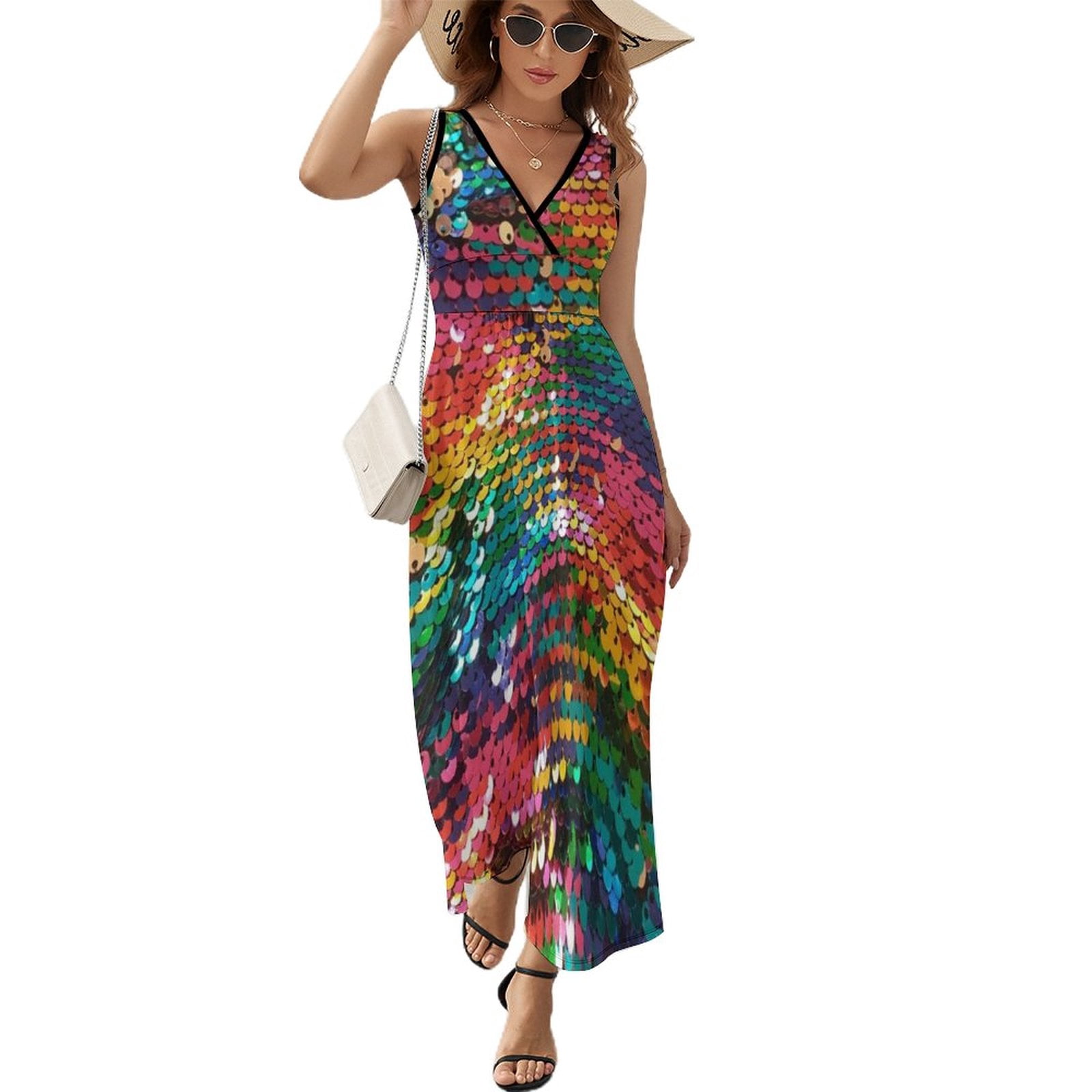 SEQUINS MULTICOLOR TEXTURE PATTERN Sleeveless Dress dresses for womens ...