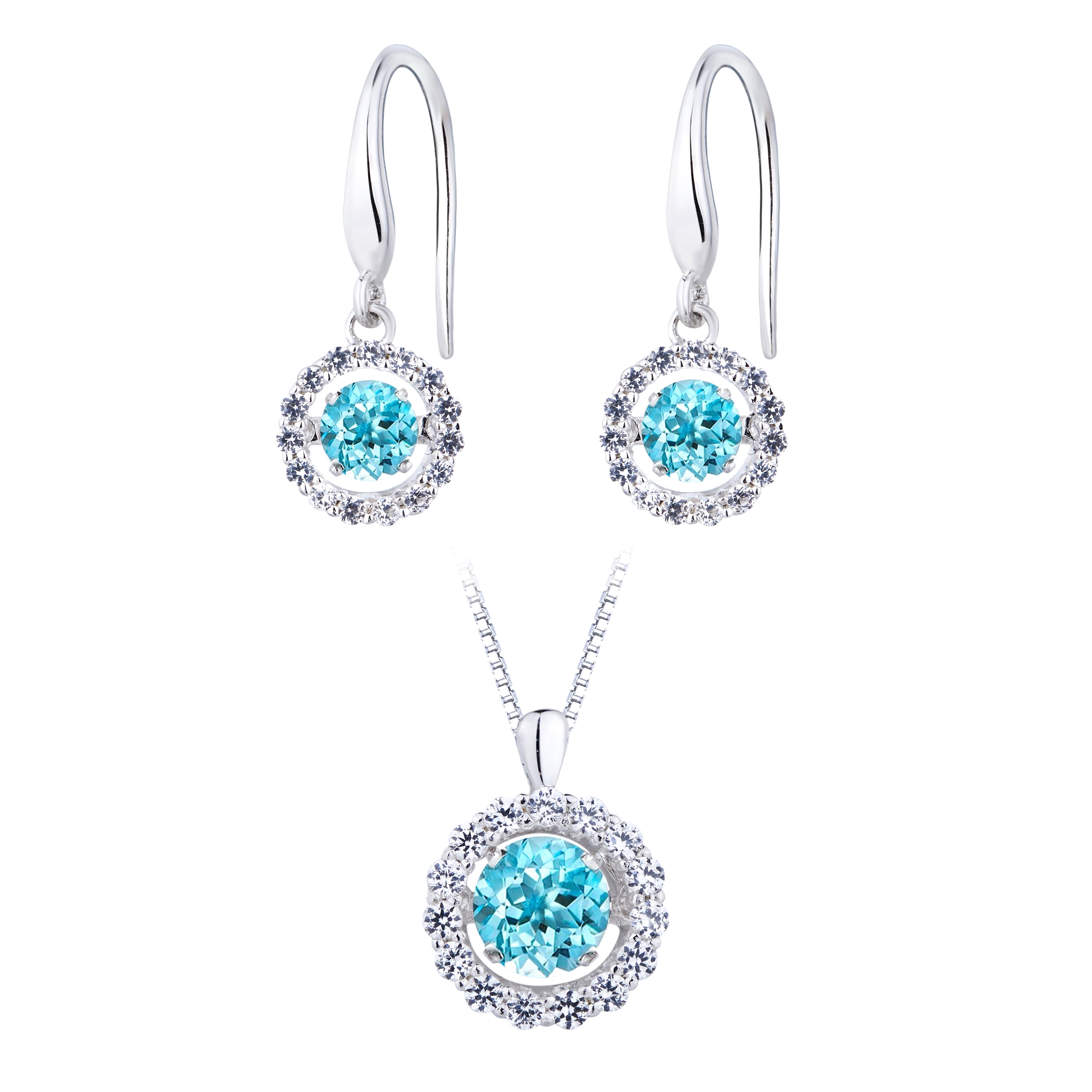 SERAFINA Dancing Stone Blue and White Topaz Earring and Pendant Set in ...