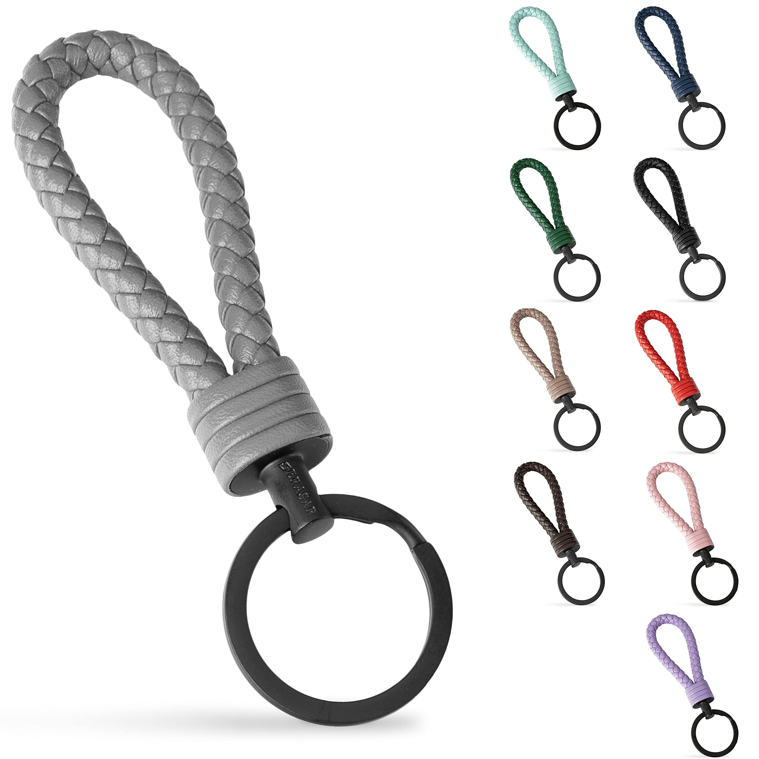 SERASAR Leather Keychain for Women [Strong] Grey Keyring Box Gift for ...