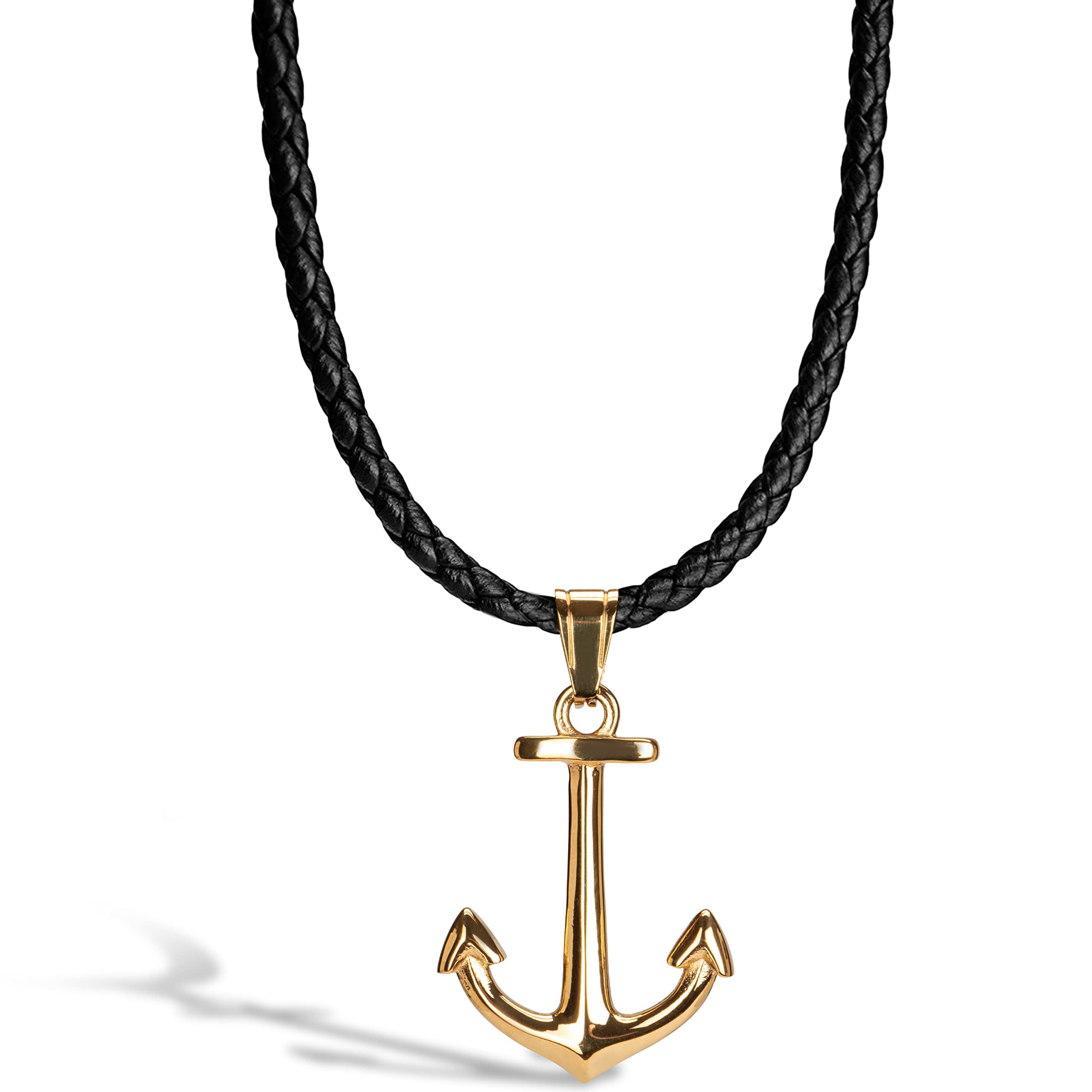 SERASAR Leather Necklace for Men "Anchor" with Stainless steel Pendant and Magnetic Closure ...