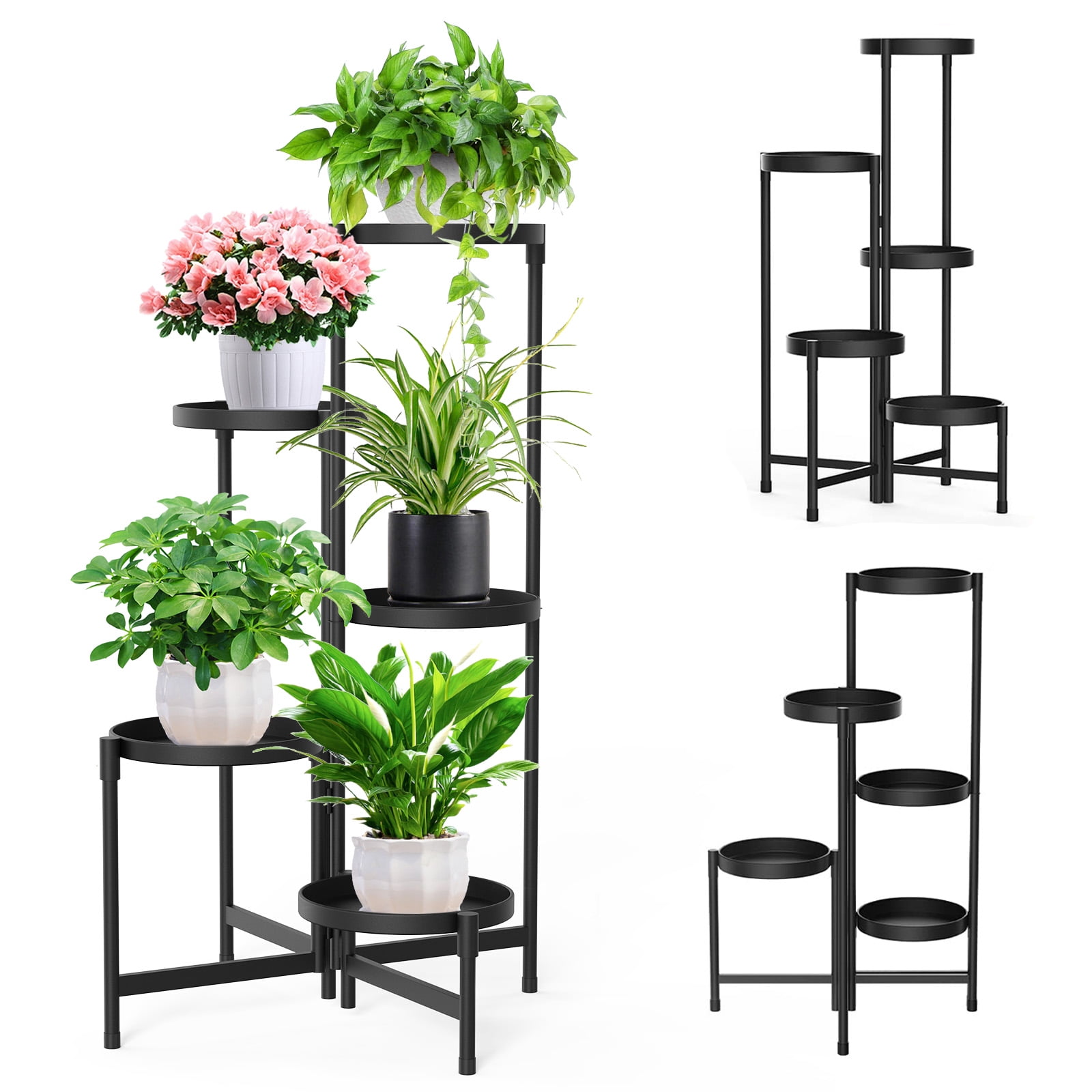 Serbasic 5 Tier Metal Plant Stand, Foldable Corner Shelf for Indoor ...