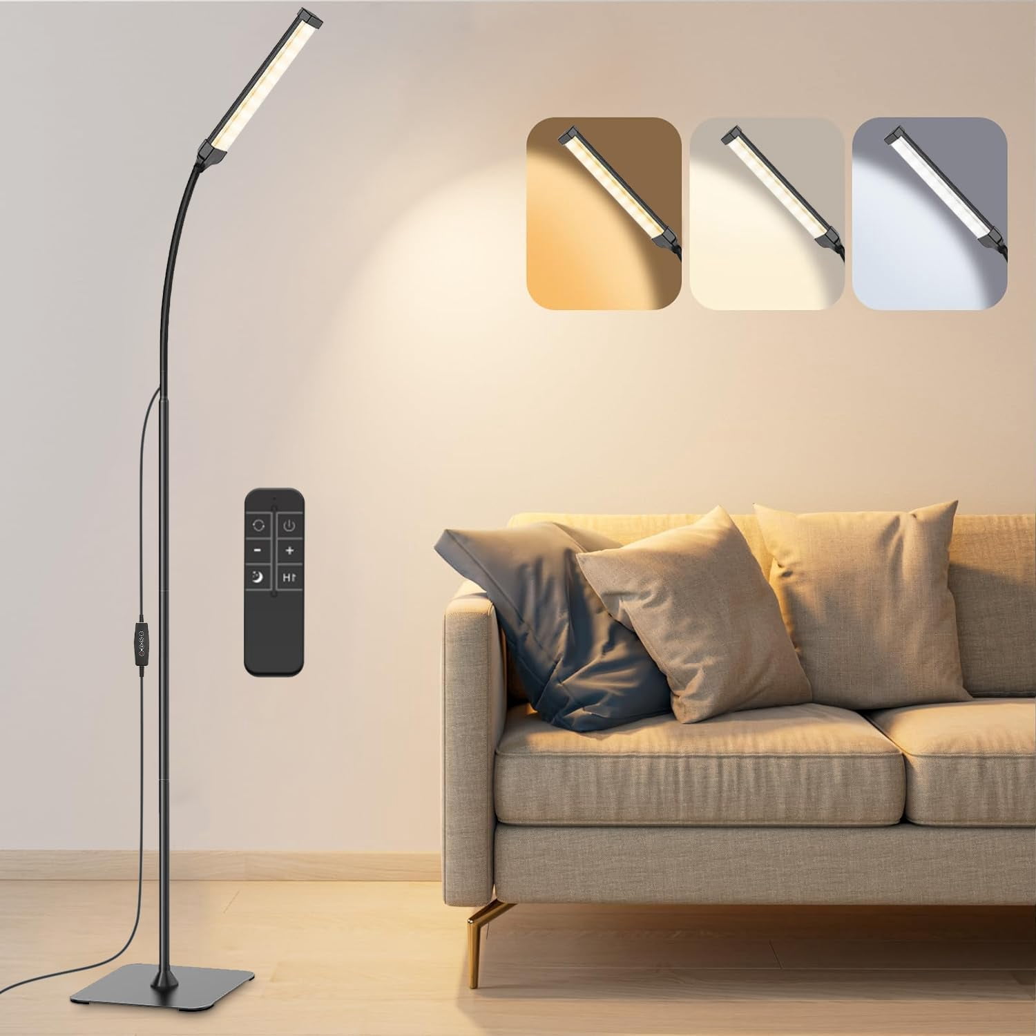 SERBASIC LED Floor Lamp with Remote Control, 3 Color Temperature ...