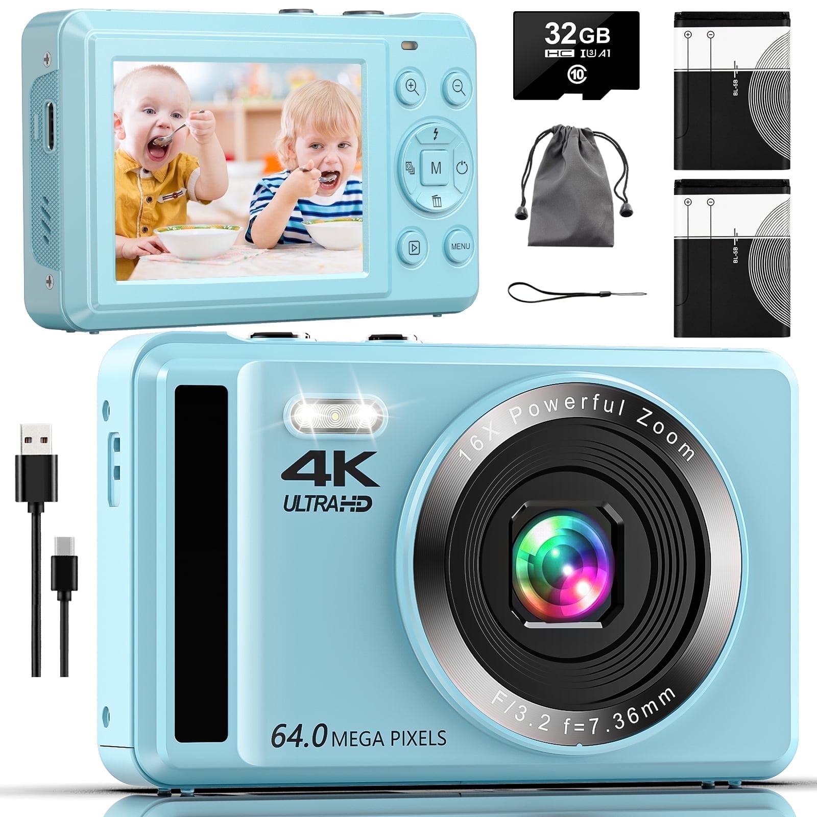 Free Shipping! SEREE Digital Camera 4K Compact Camera with 64MP 16X ...