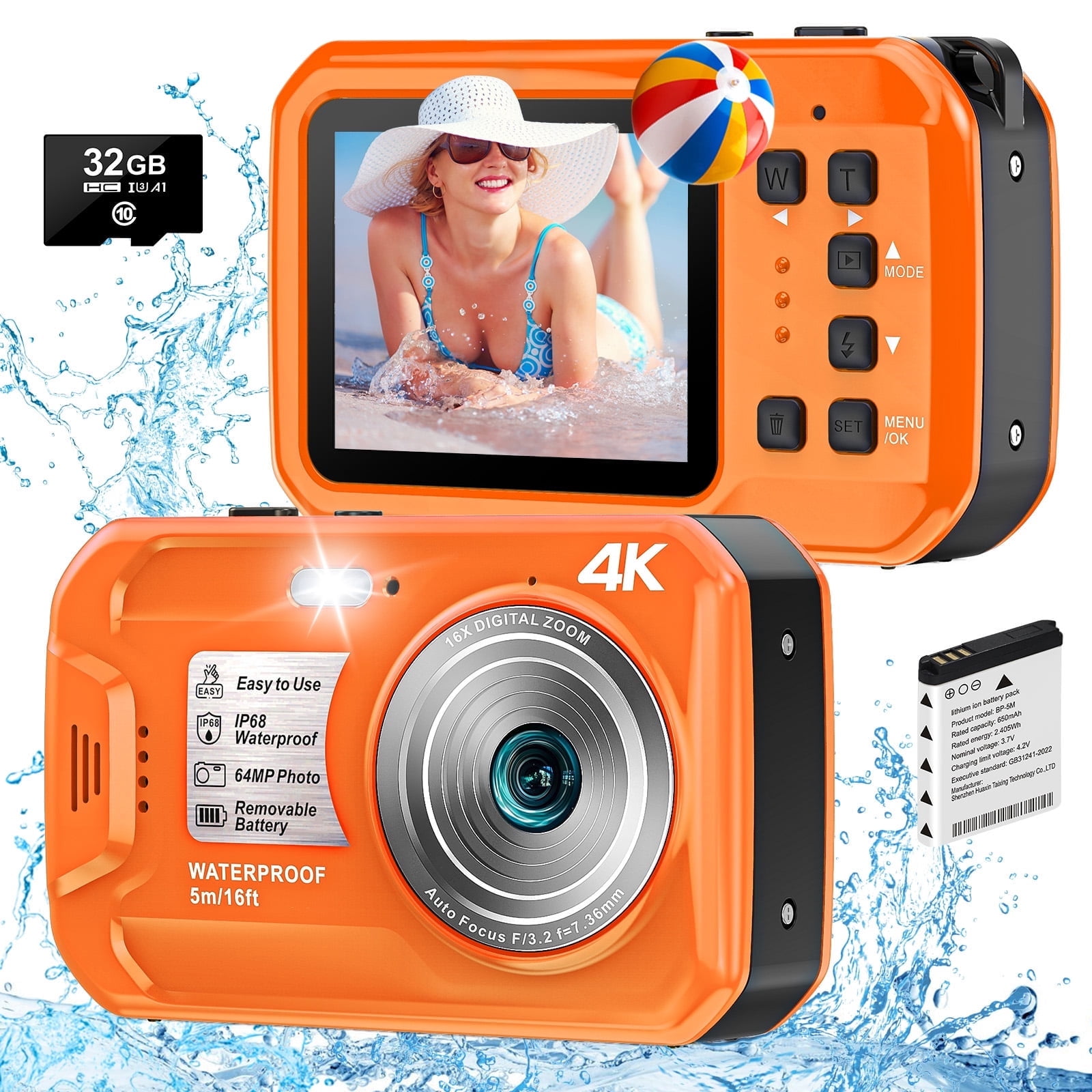 SEREE Waterproof Camera 4K UHD 64MP 16X Digital Zoom Compact Digital ...