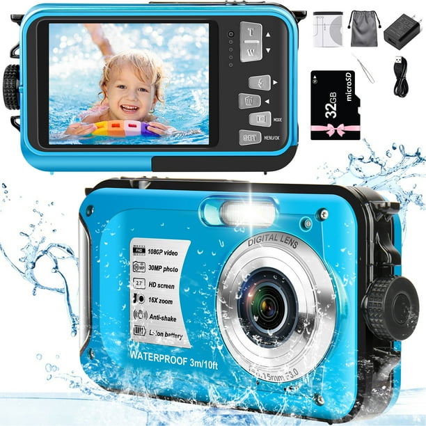 SEREE Waterproof Camera with 32GB Card, 10FT 30MP FHD 1080P 16X Digital ...
