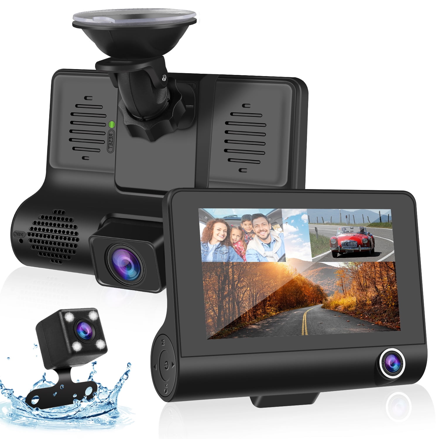 SEREED HD 1080P Dash Cam, 3 Cameras Car Dash Cam Front and Rear Car ...